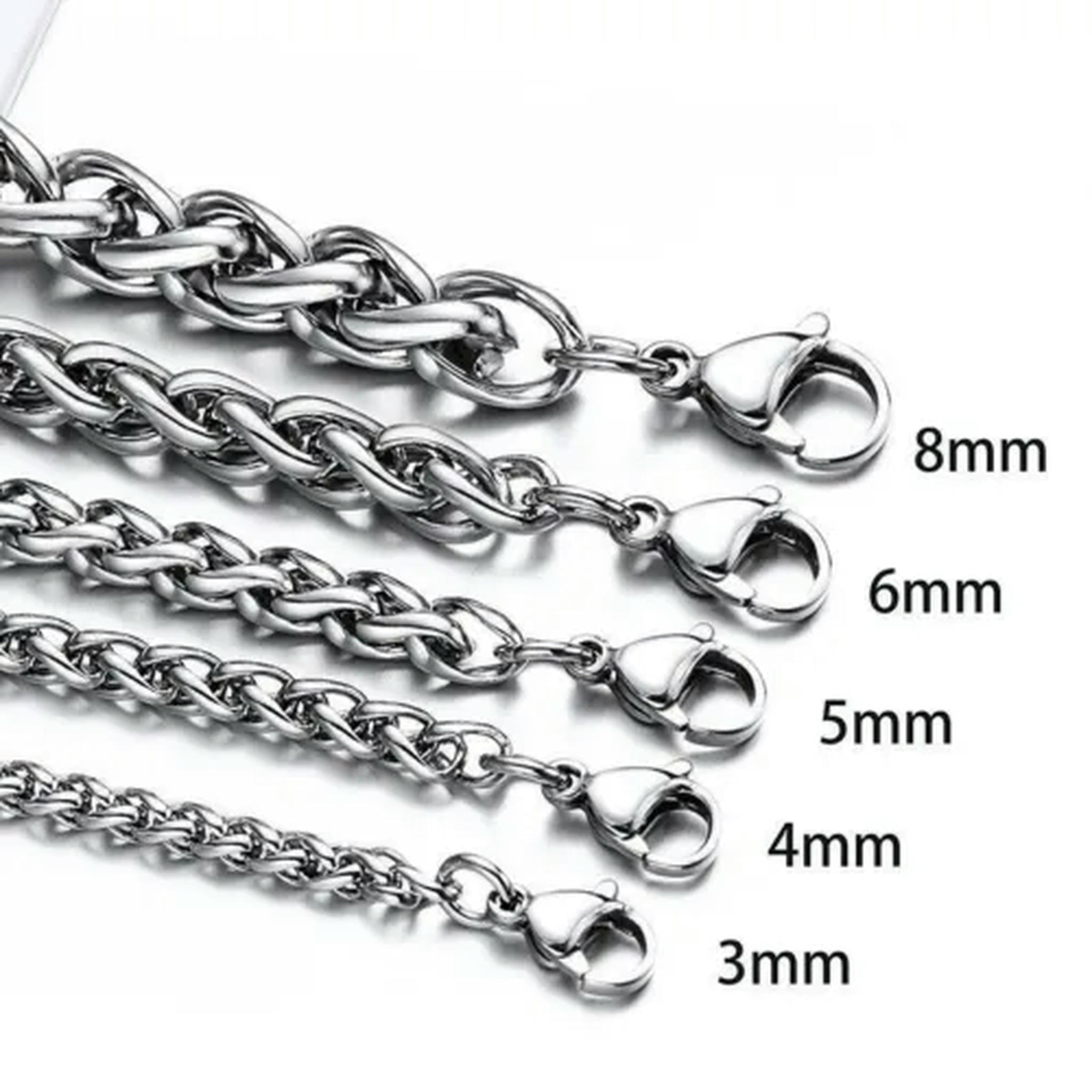 2.5/3/4/5/6/8mm 316L Man Woman Stainless Steel Wheat Braided Chains 7.5 ...