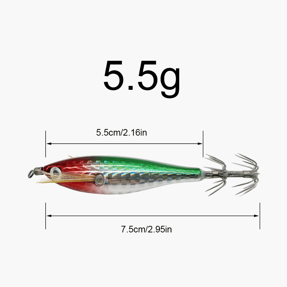 2 of 5.5g Laser Luminous Squid Jig Floating Horizontal Wood Shrimp Egi ...