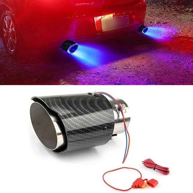 2.5'' 63mm Carbon Fiber Exhaust Tip with Blue LED Light Stainless Steel ...