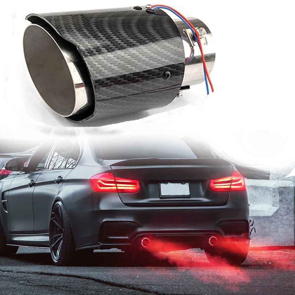 2.5'' 63mm Carbon Fiber Exhaust Tip with Red LED Light Stainless Steel ...