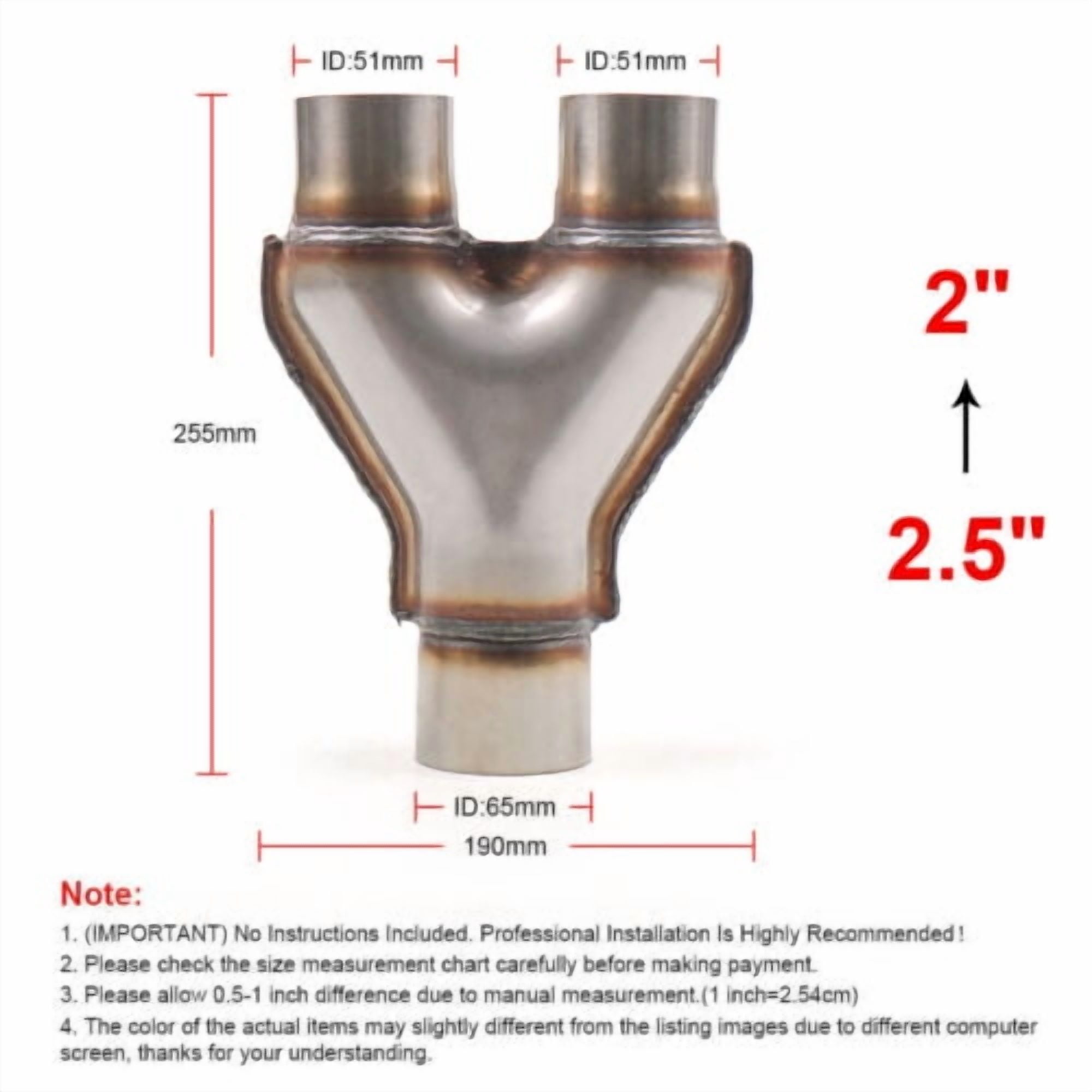 2.5" 63mm Single to 2'' 51mm Dual Exhaust Reversible Y Pipe Adapter ...