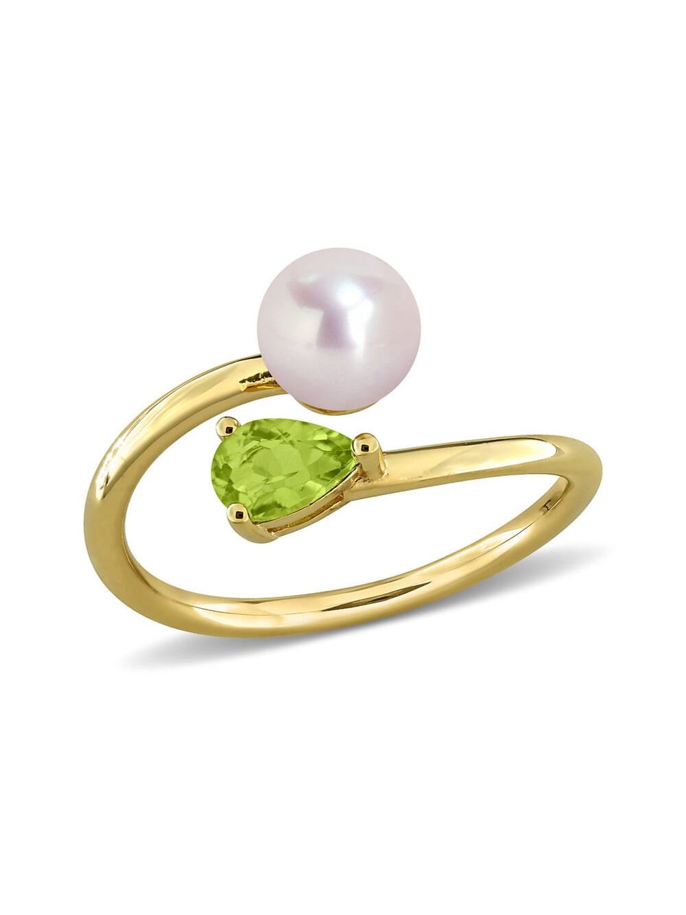 2/5 Carat (Ctw) Green Peridot and Freshwater Cultured Pearl Ring Yellow ...