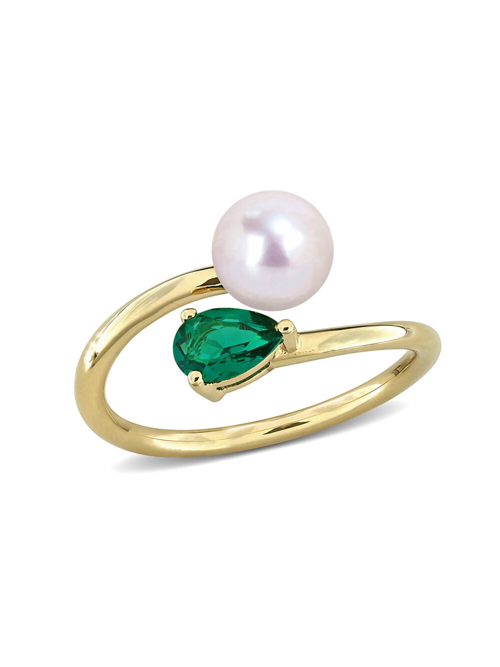 2/5 Carat (Ctw) Lab-Created Emerald and Freshwater Cultured Pearl Ring ...