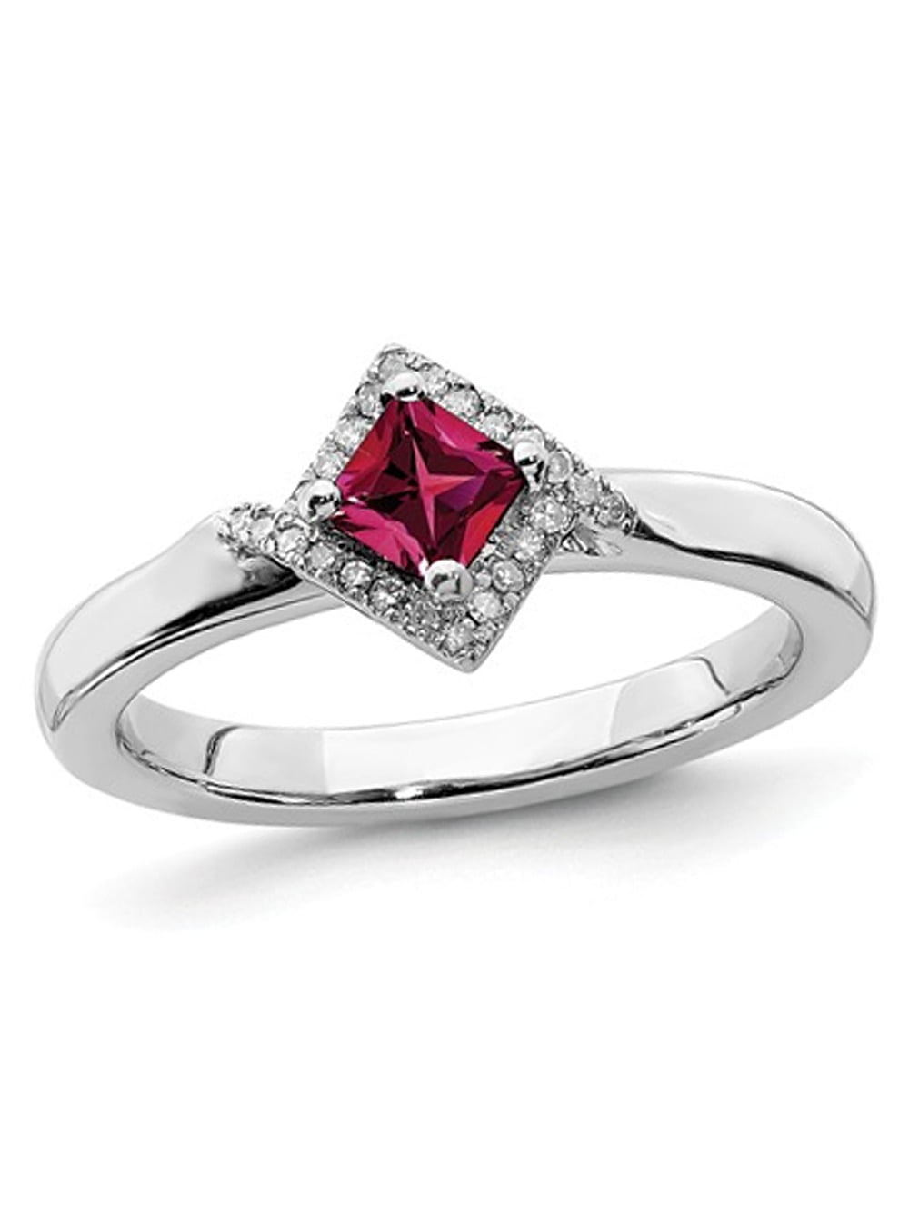 2/5 Carat (Ctw) Lab Created Princess Cut Ruby Ring in Sterling Silver ...