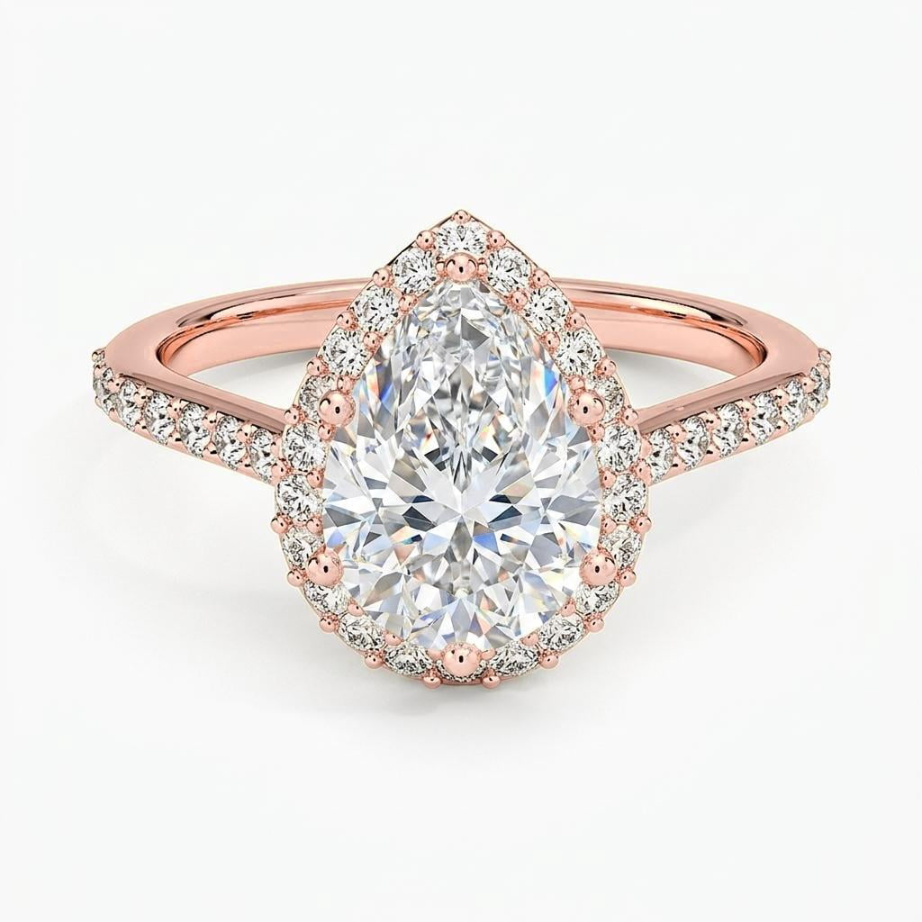 2.5 Carat Pear Cut Center Stone Diamond Halo Engagement Ring for Women ...