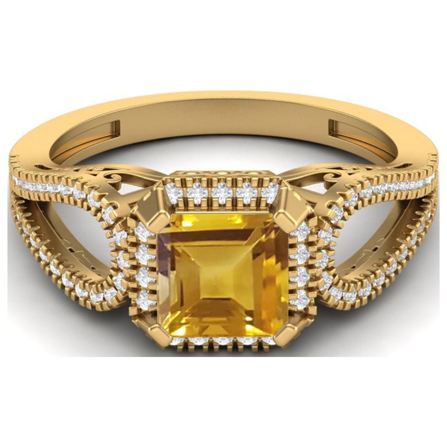 2.5 Ctw Square Shape Citrine 925 Sterling Silver Gold Vermeil Split ...