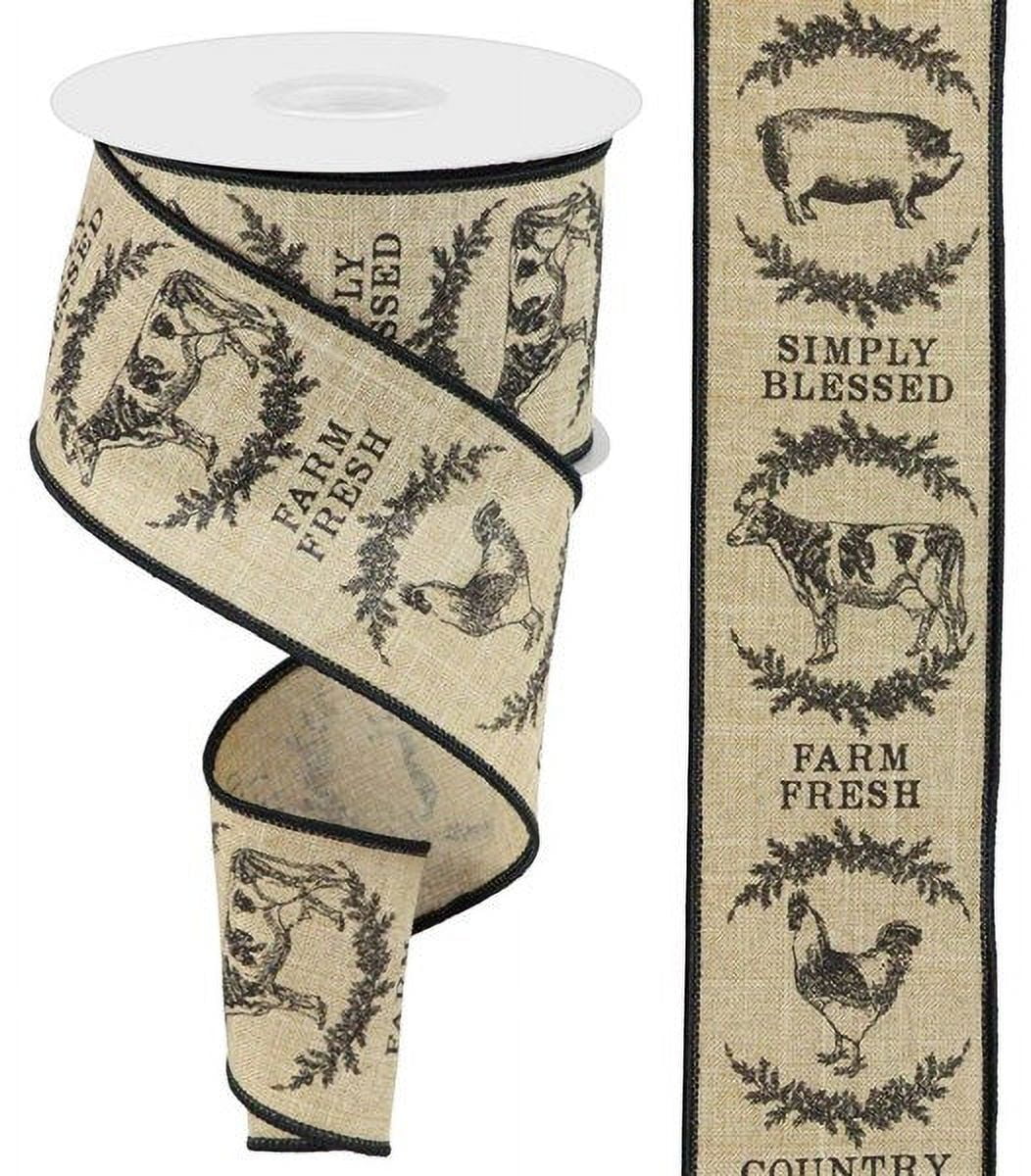 2.5" Farm House Animals Ribbon: Beige & Black (10 Yards) Chicken Cow ...