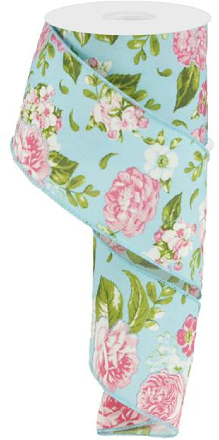 2.5" Floral Ribbon: Green and Blue 10 Yards Expressions Wired Edge ...