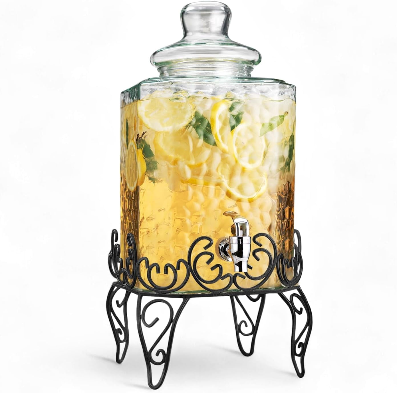2.5 Gallon Classic Hammered Glass Beverage Dispenser with Elegant Stand ...