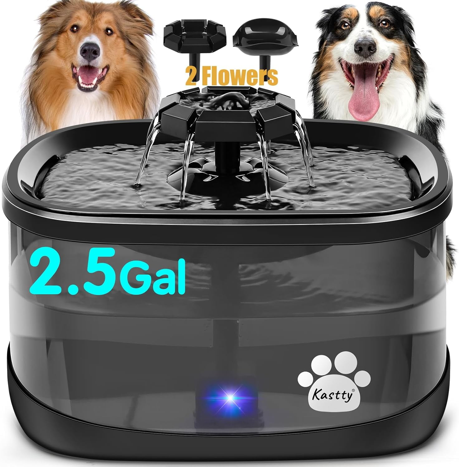 2.5 Gallon Dog and Cat Water Fountain with 3 Flow Modes, 2 Flower ...