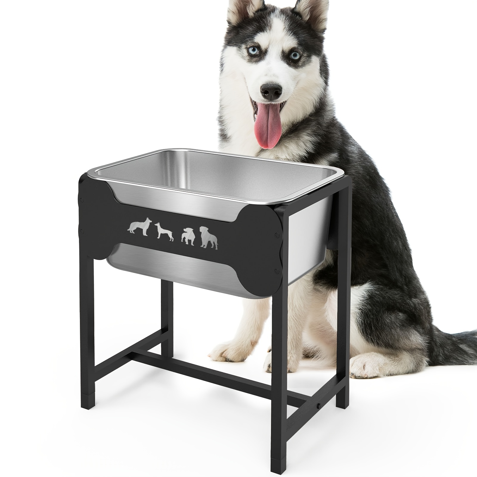 2.5 Gallon Elevated Large Dog Water Bowl, Raised Stainless Steel Bowl ...