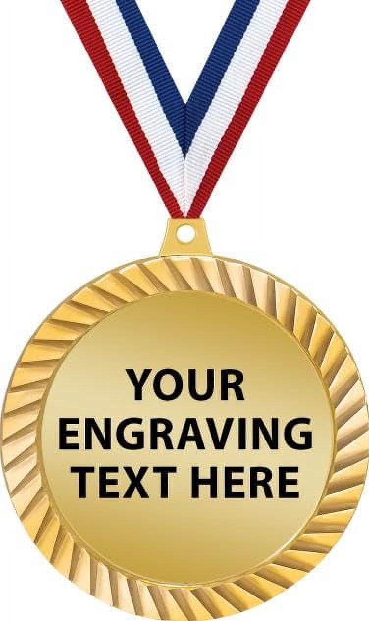 2.5" Gold Diamond Cut Engraving Medal Award with Neck Ribbon, Custom ...