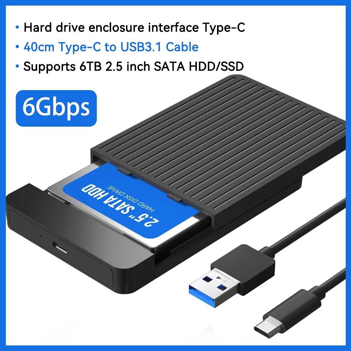 2.5 HDD/SSD Case SATA to USB 3.1/3.0 Adapter Case 6gbps HD External Hard Drive Enclosure Box for ...