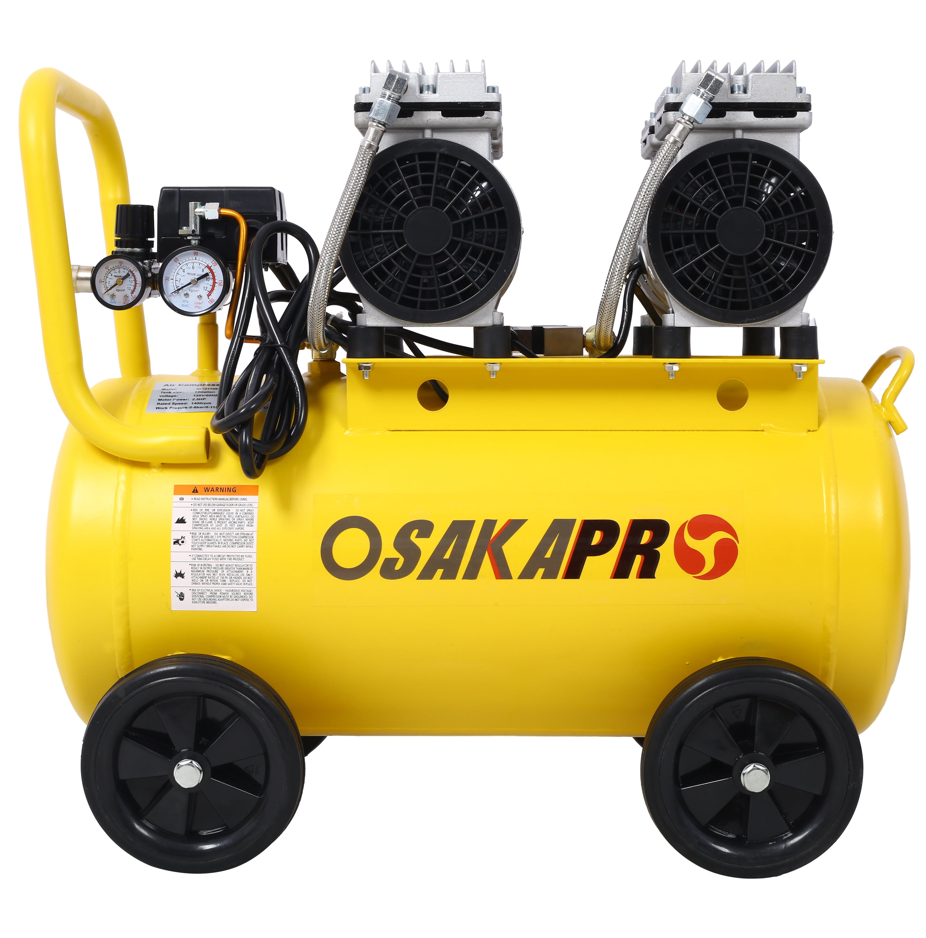2.5 HP Silent Air Compressor 13 Gallon, Oil-Free Portable Shop ...