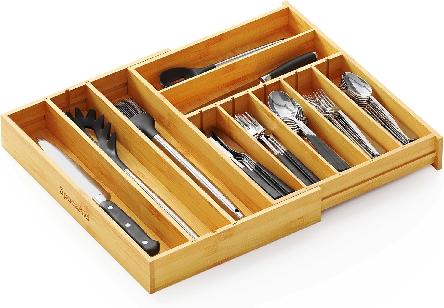 2.5" High Silverware Drawer Organizer with Labels, Kitchen Utensil ...