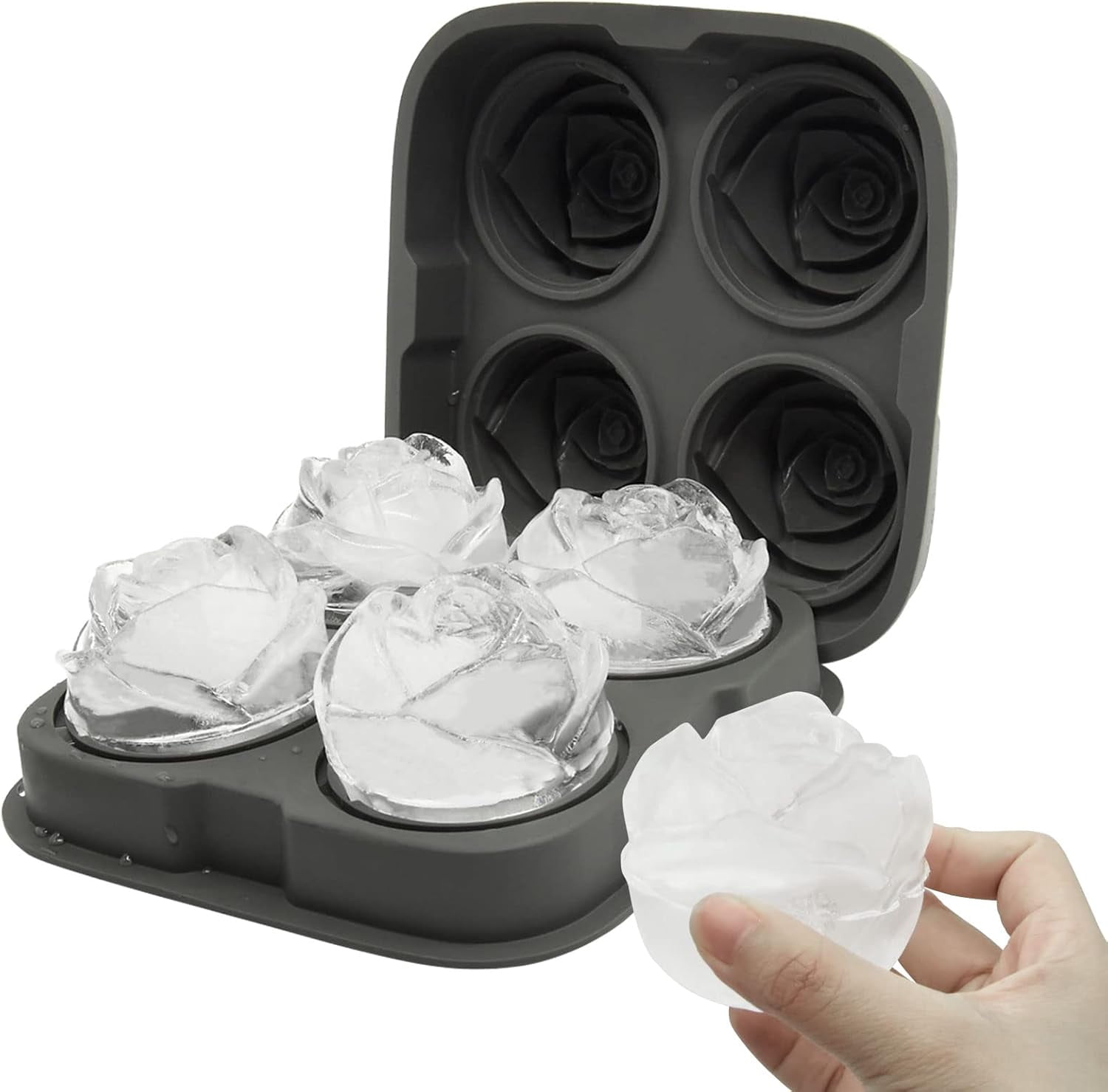 2.5 Inch 3D Silicone Rose Ice Molds,Large Flower Ice Cube Molds,4 ...