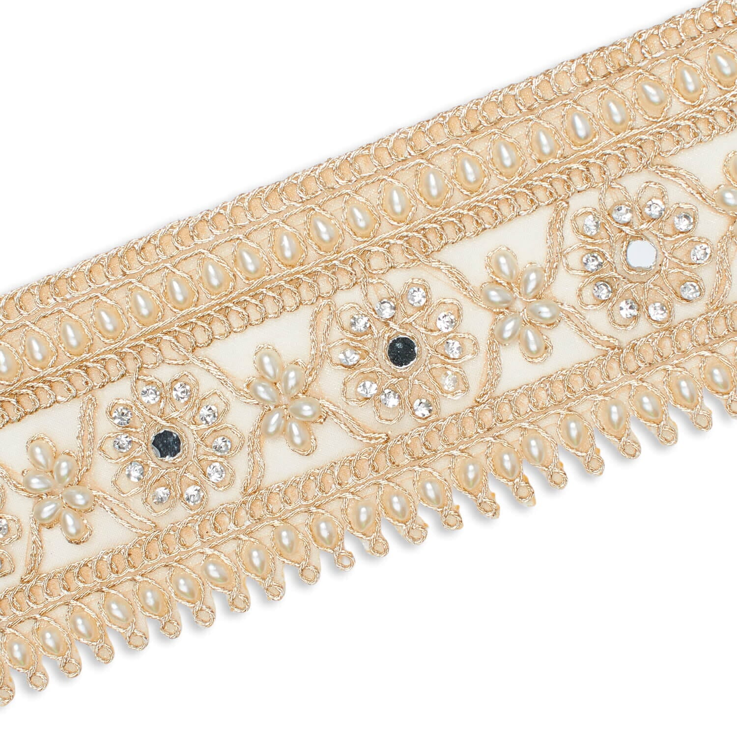 2.5 Inch Daisy Flower Rhinestone Beaded Metallic Cording On Mesh Lace ...