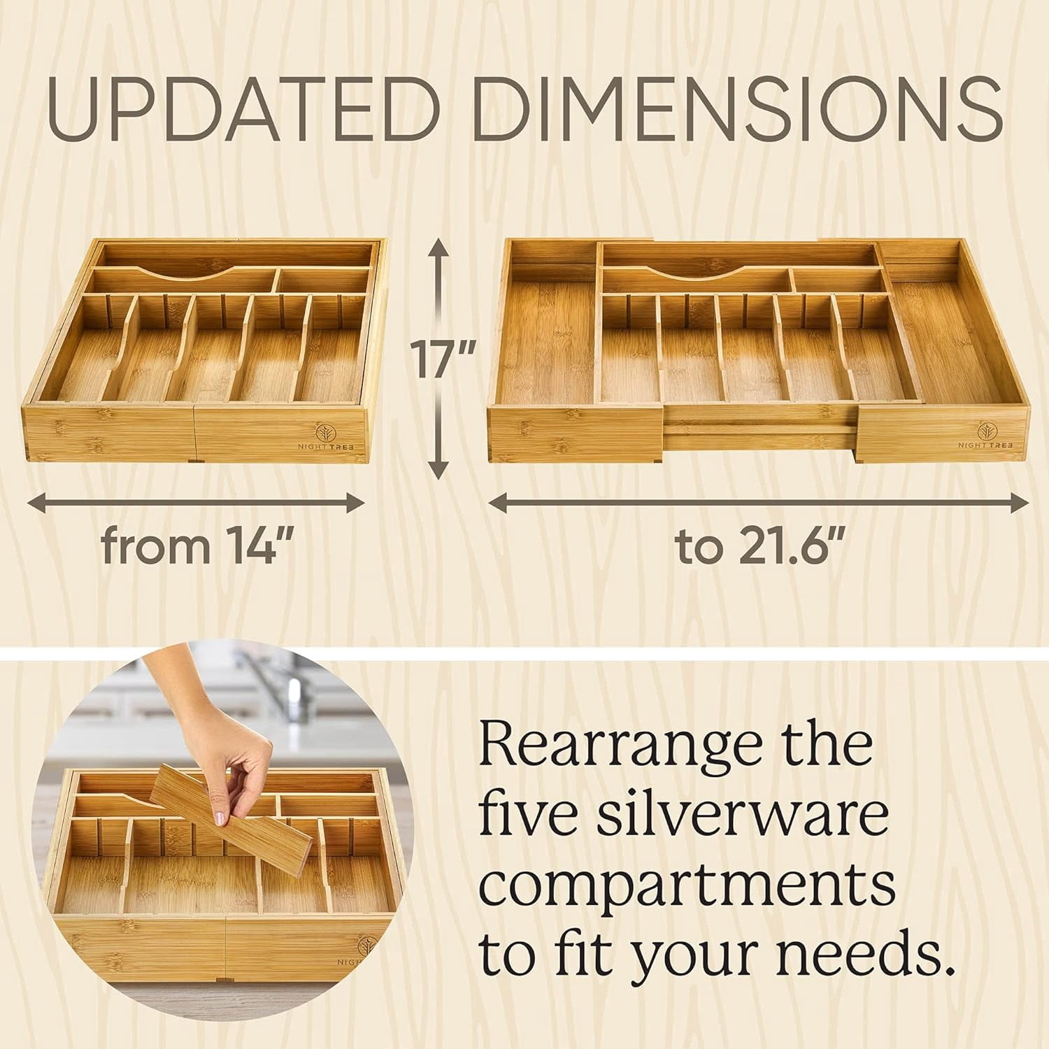2.5 Inch Extra Deep Expandable Bamboo Silverware Drawer Organizer with ...