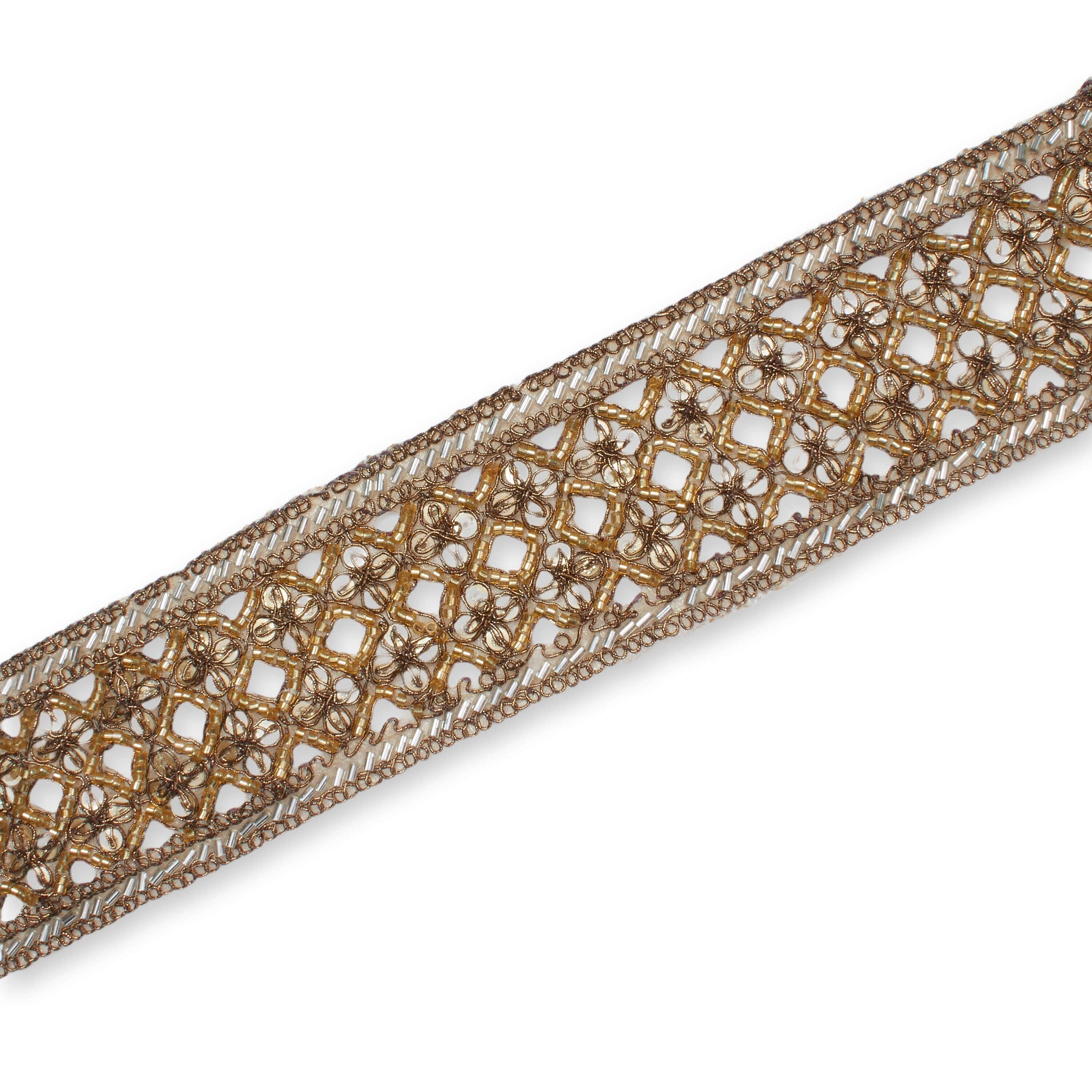 2.5 Inch Geometric Beaded Sequin Corded Eyelet Lace Trim for Sewing ...