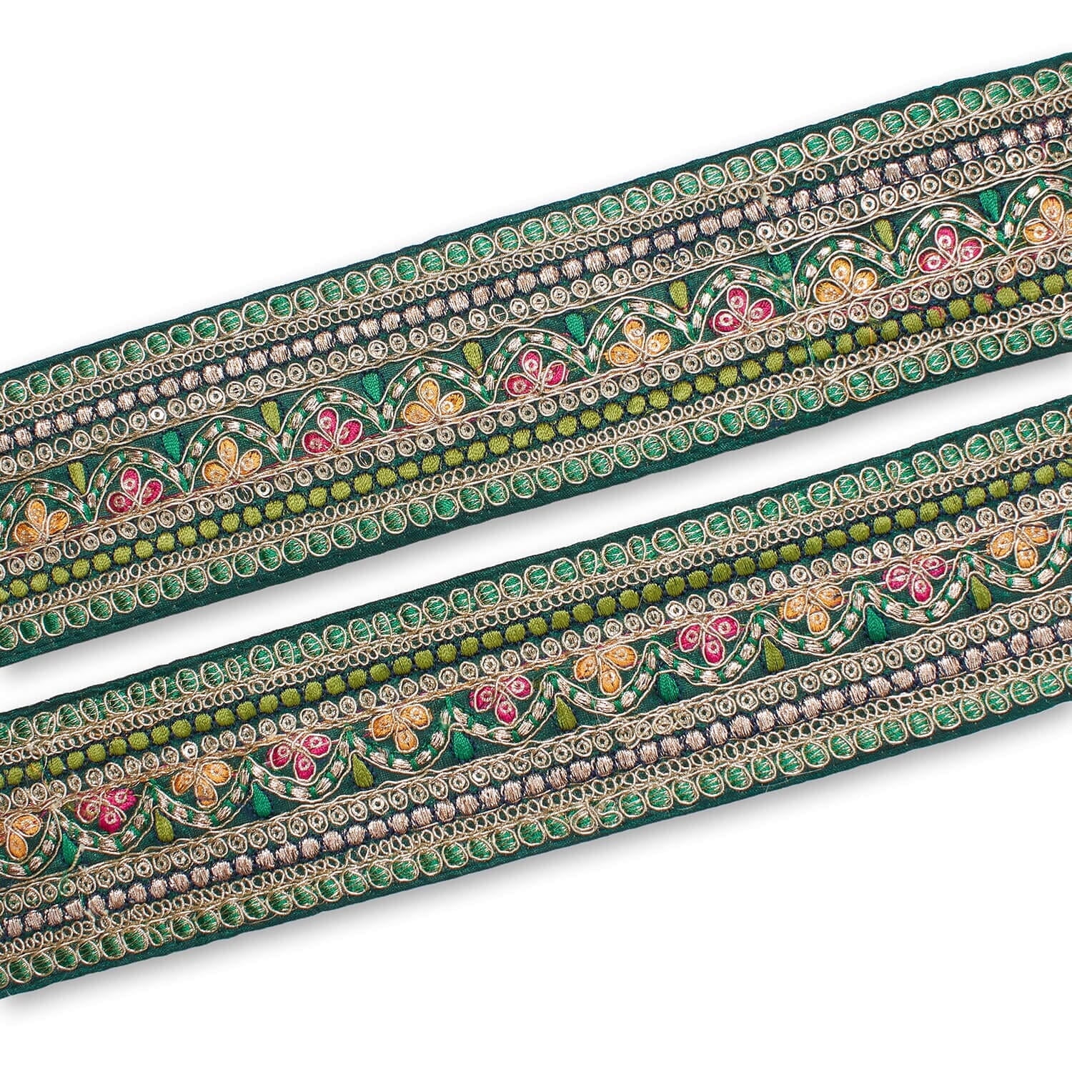 2.5 Inch Multicolored Floral Metallic Embroidered Plain Woven Corded ...