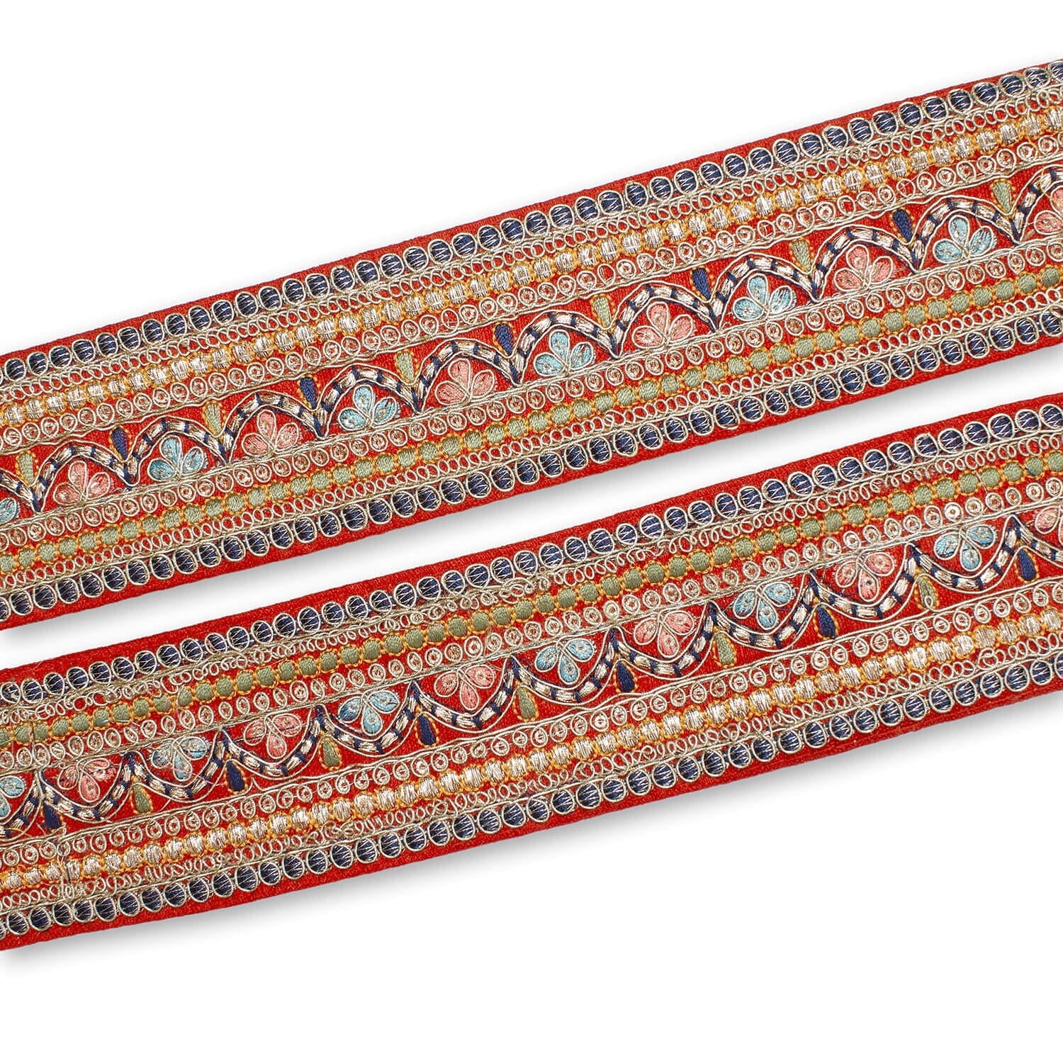 2.5 Inch Multicolored Floral Metallic Embroidered Plain Woven Corded ...