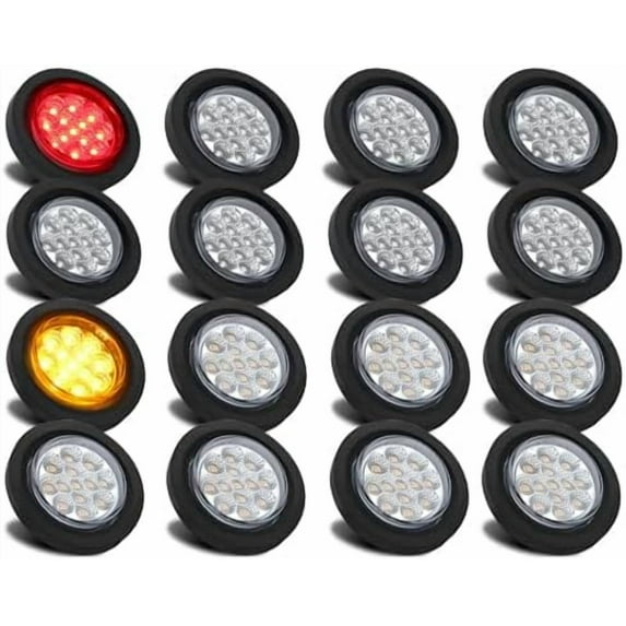 2.5" Inch Round LED Marker Lights Clear Lens 13 LEDs Reflectors, 8 ...