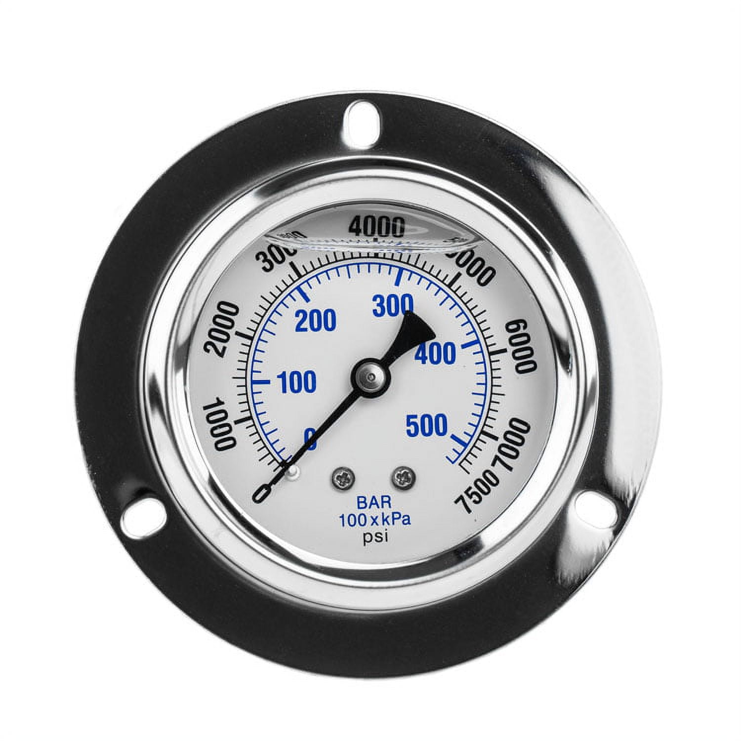 2.5" Liquid Filled Pressure Gauge 0-7,500 PSI 1/4" NPT CBM Panel Flush ...