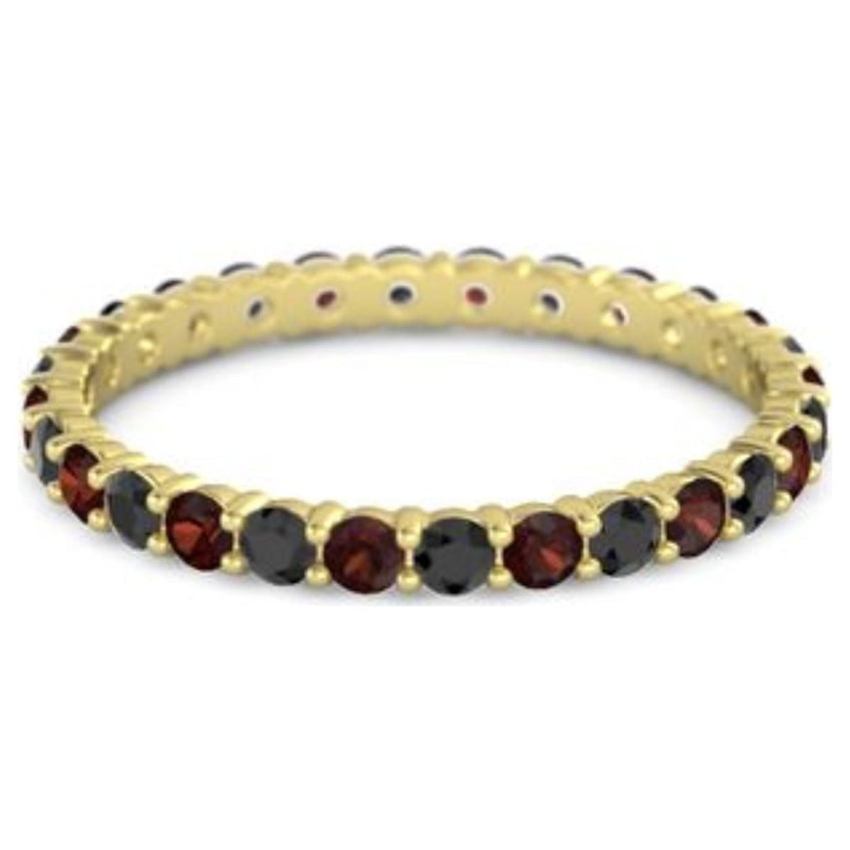 2.5 MM Black Spinel With Garnet Eternity Band 925 Sterling Silver Gold Plated Women Stacking ...