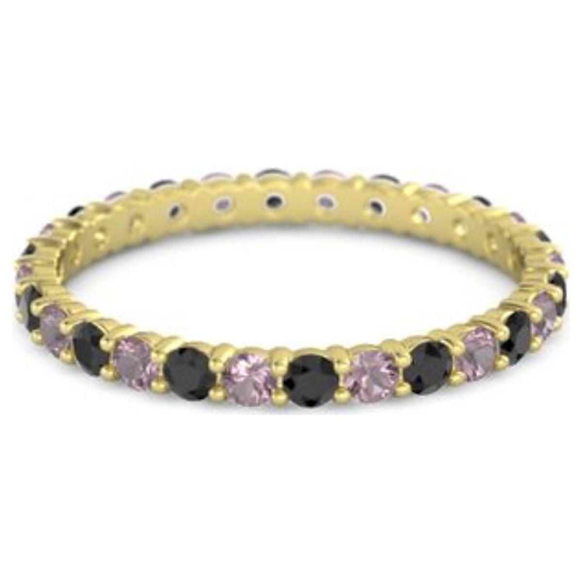 2.5 MM Black Spinel With Rhodolite Eternity Band 925 Sterling Silver Gold Plated Women Stacking ...