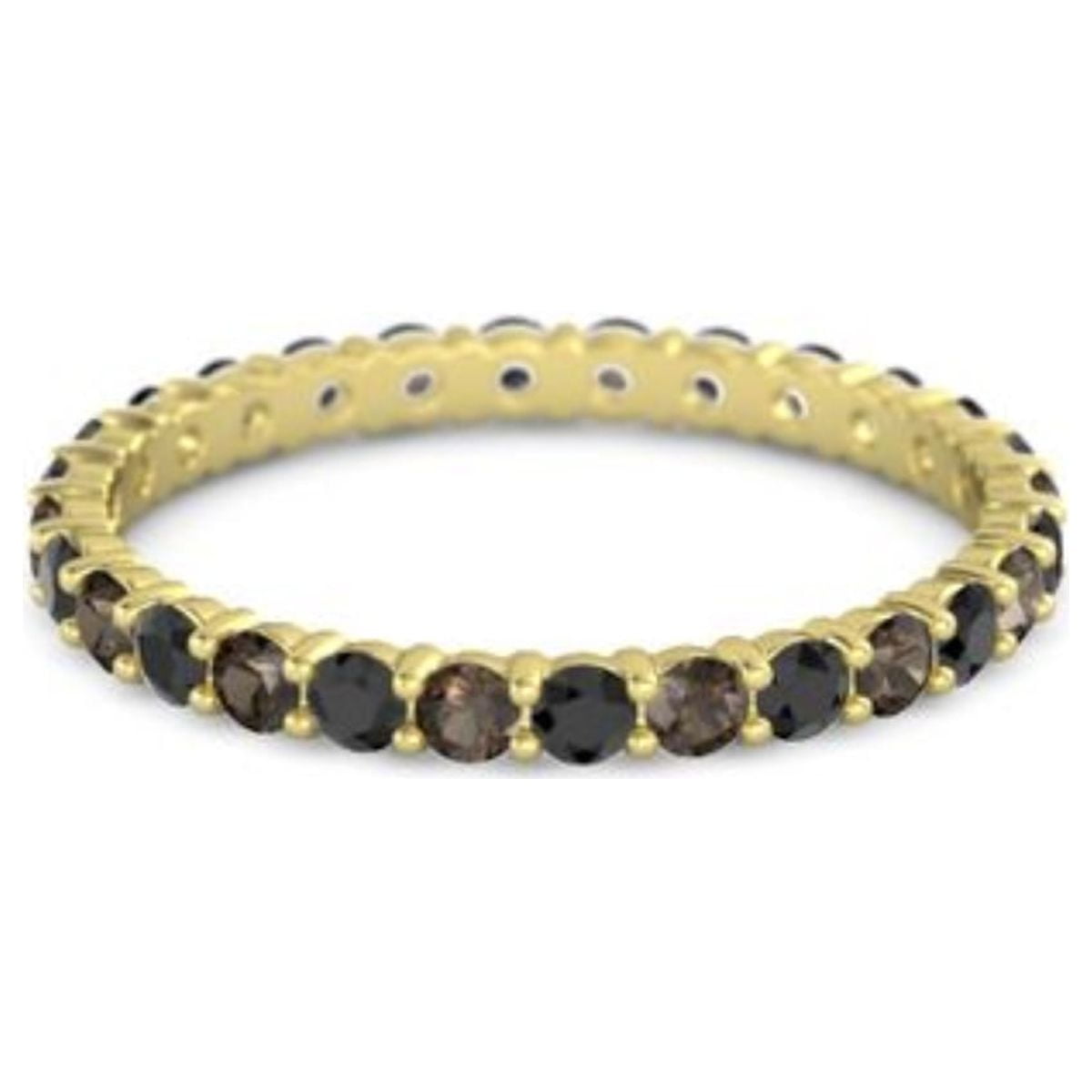 2.5 MM Black Spinel With Smoky Quartz Eternity Band 925 Sterling Silver Gold Plated Women ...