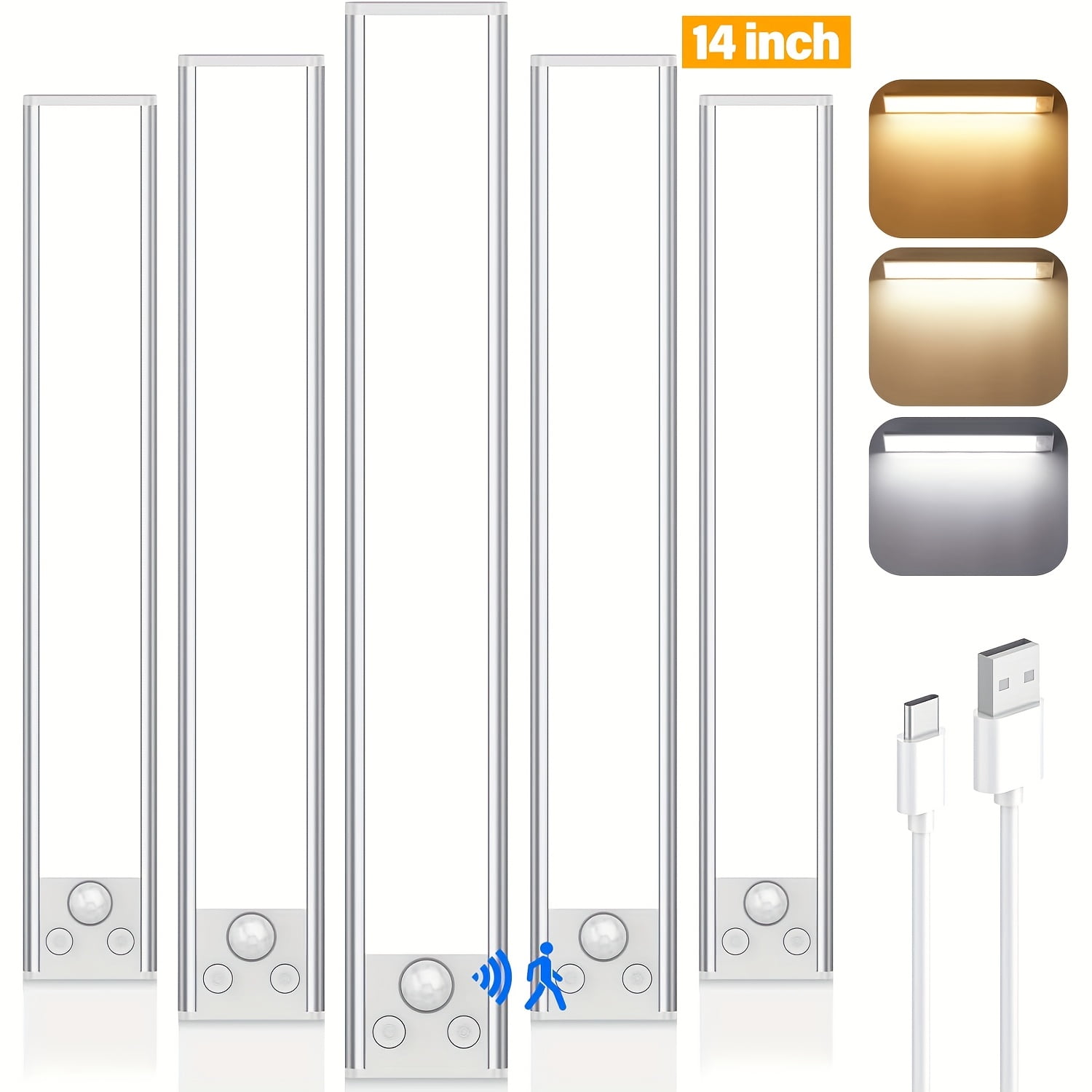 2/5 Pack Rechargeable Under Cabinet Lights - 2000mAh Wireless Motion ...