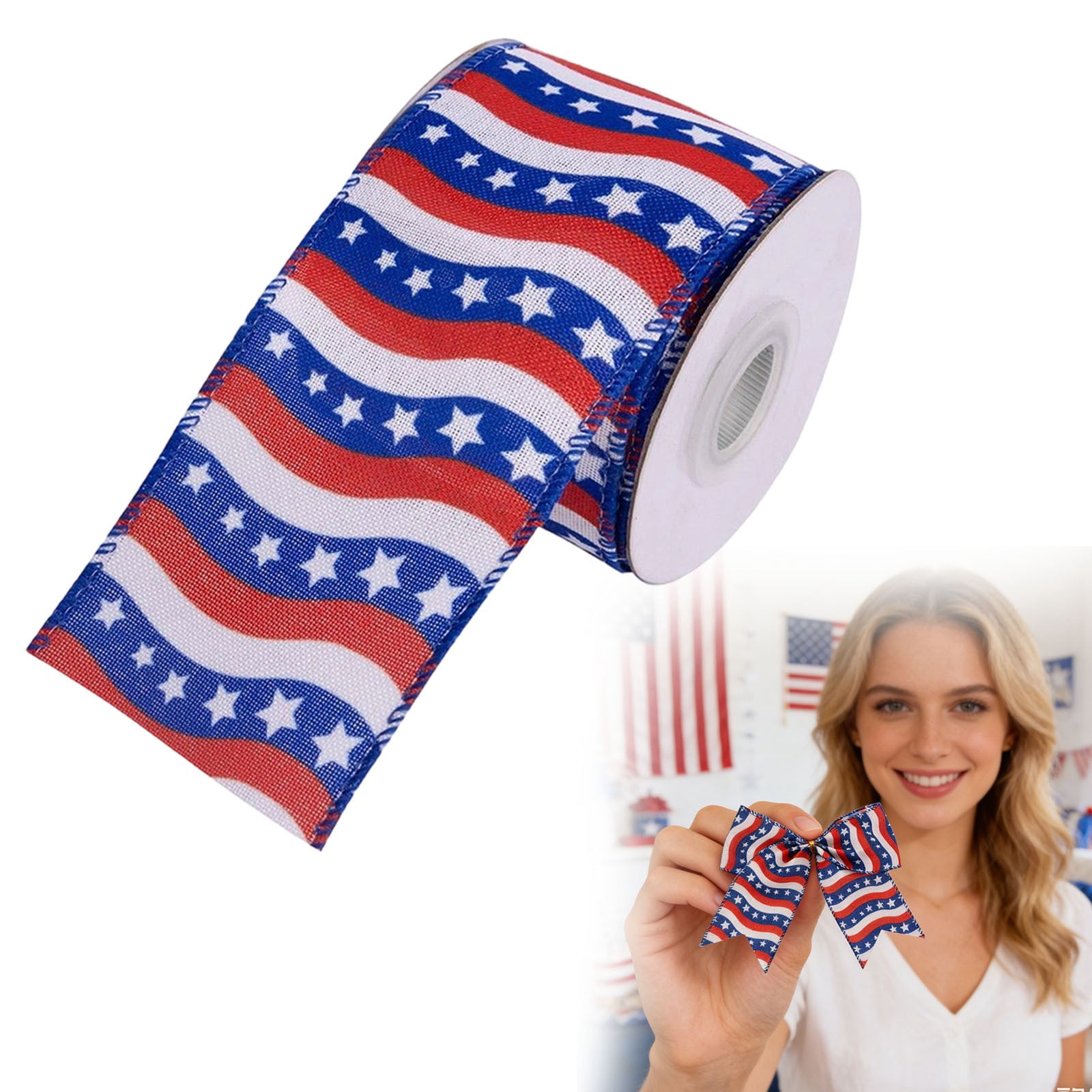 2.5" Patriotic Burlap Ribbon 5 Yards Red White Blue Stripes Ribbon for ...
