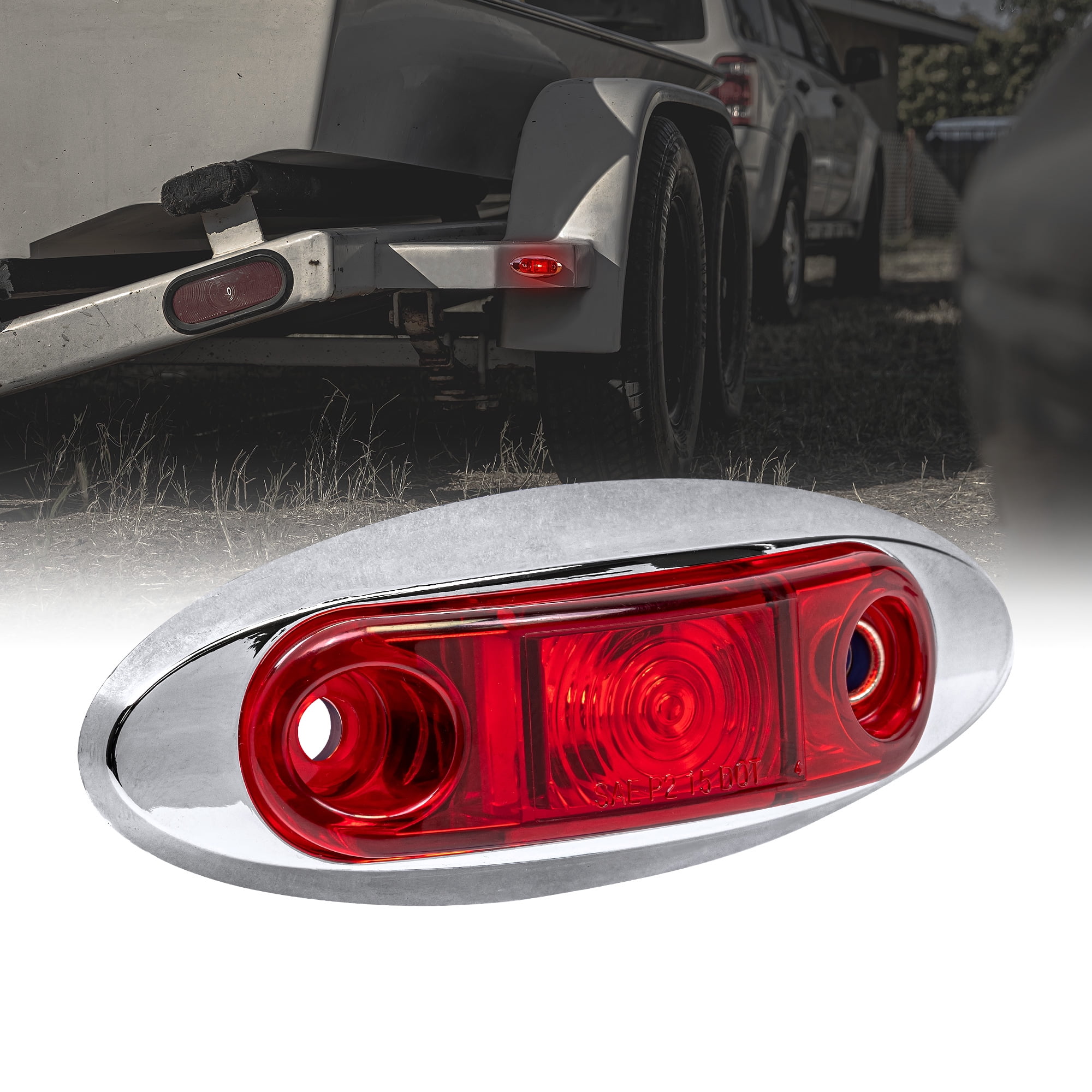 2.5" Red LED Trailer Side Marker Light Chrome Bezel DOT FMVSS 108 SAE ...