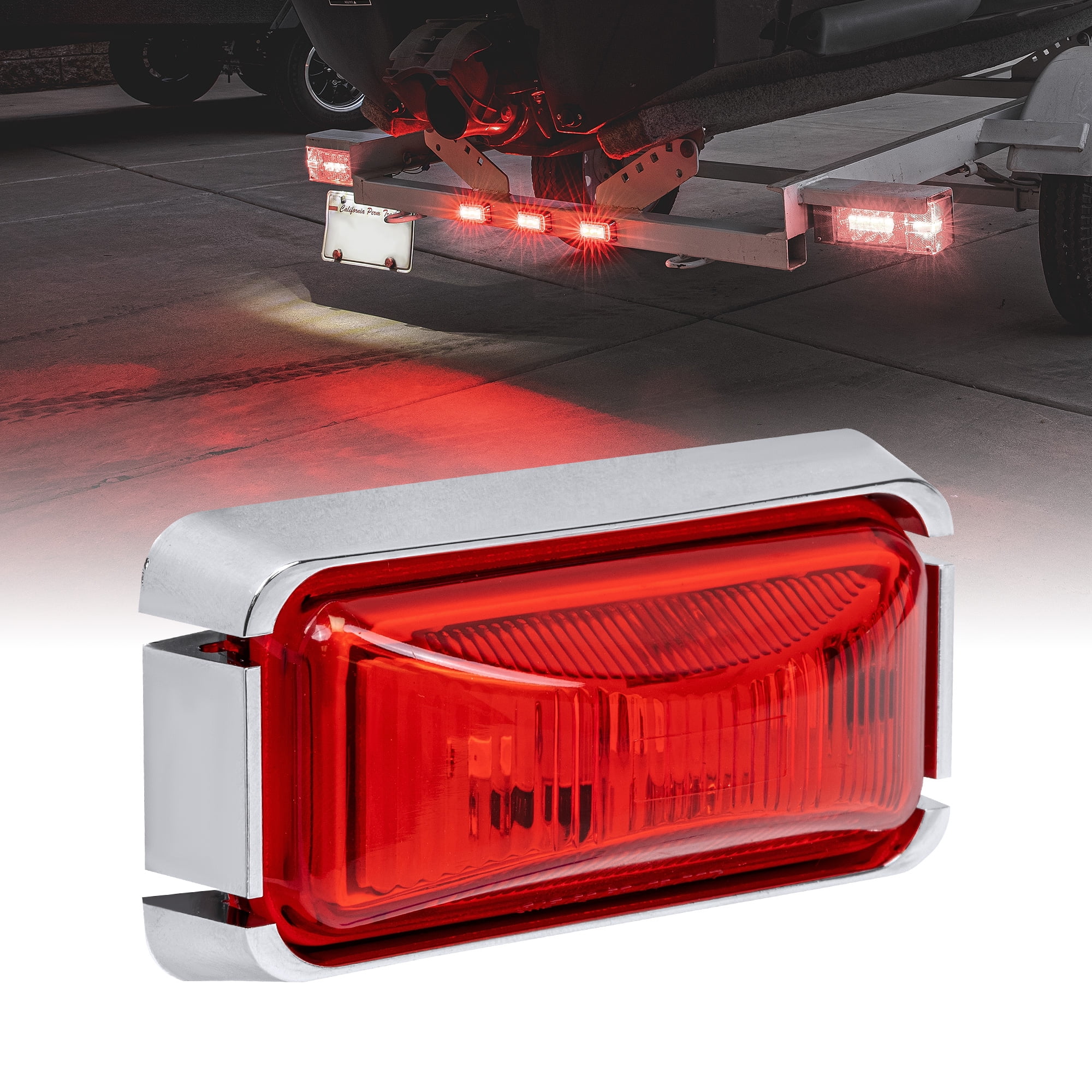 2.5" Red LED Trailer Side Marker Light Chrome Bezel DOT FMVSS 108 SAE ...