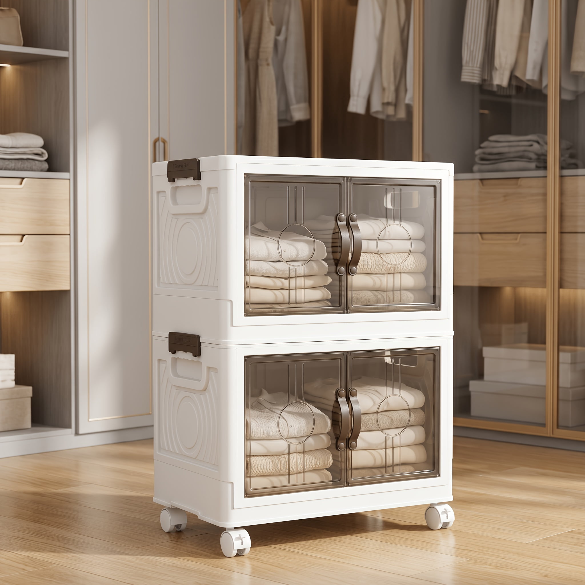 2–5 Tier Lidded Storage Bins with Wheels, Dual-Opening Stackable ...