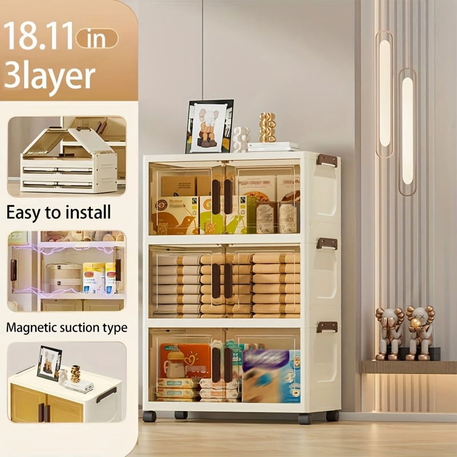 2-5 Tier Stackable Storage Bins - Space-Saving Foldable Cabinet with ...