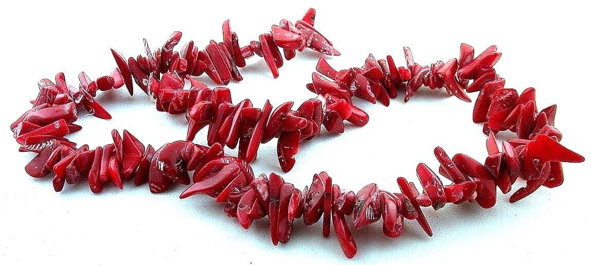 2/5 To 2/3 Inch Red Coral Stick Tooth Nugget Bead Dyed 15 Inch Strand ...