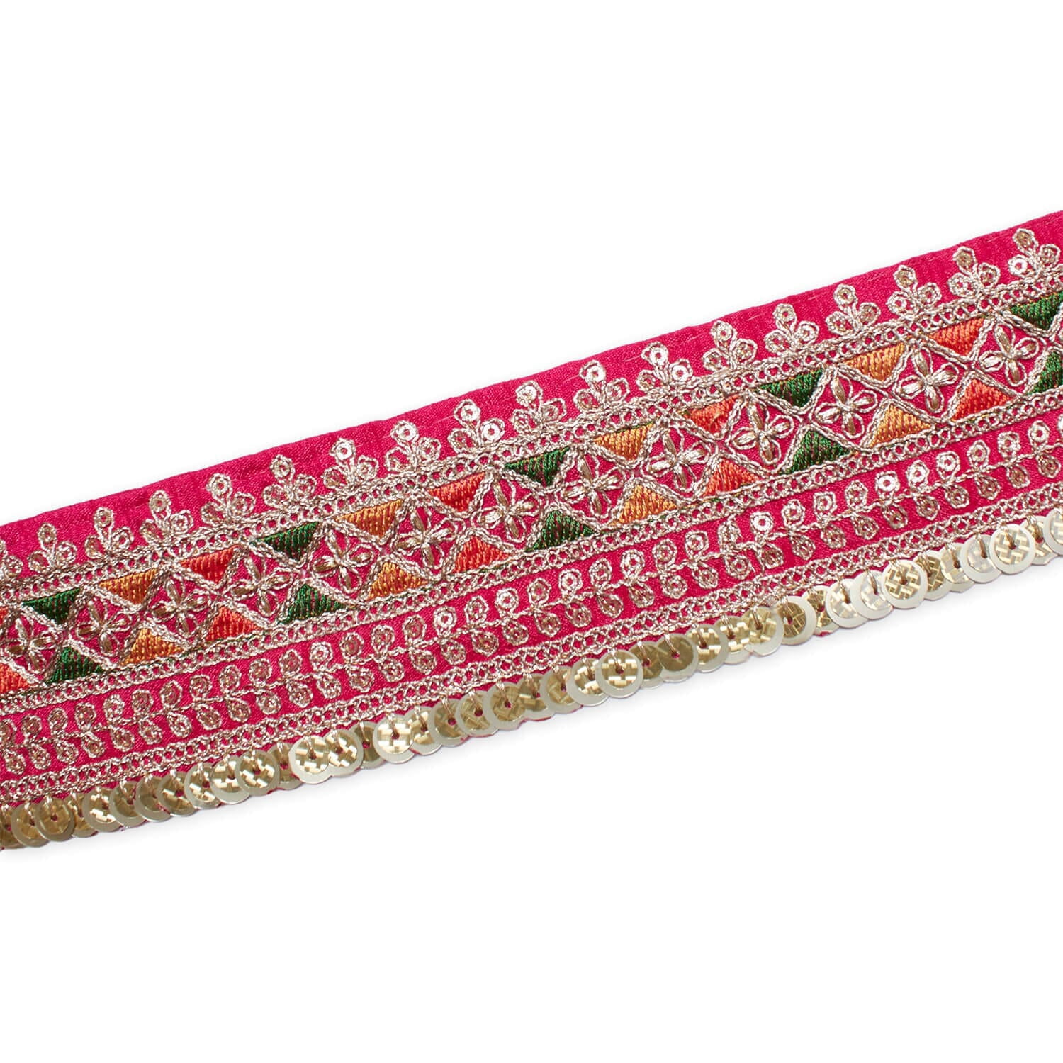 2.5 Inch Triangle Geometric Floral Sequined Metallic Corded Embroidered ...