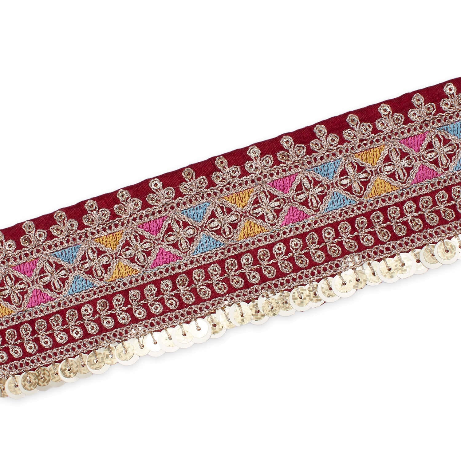 2.5" Triangle Geometric Floral Sequined Metallic Corded Embroidered ...