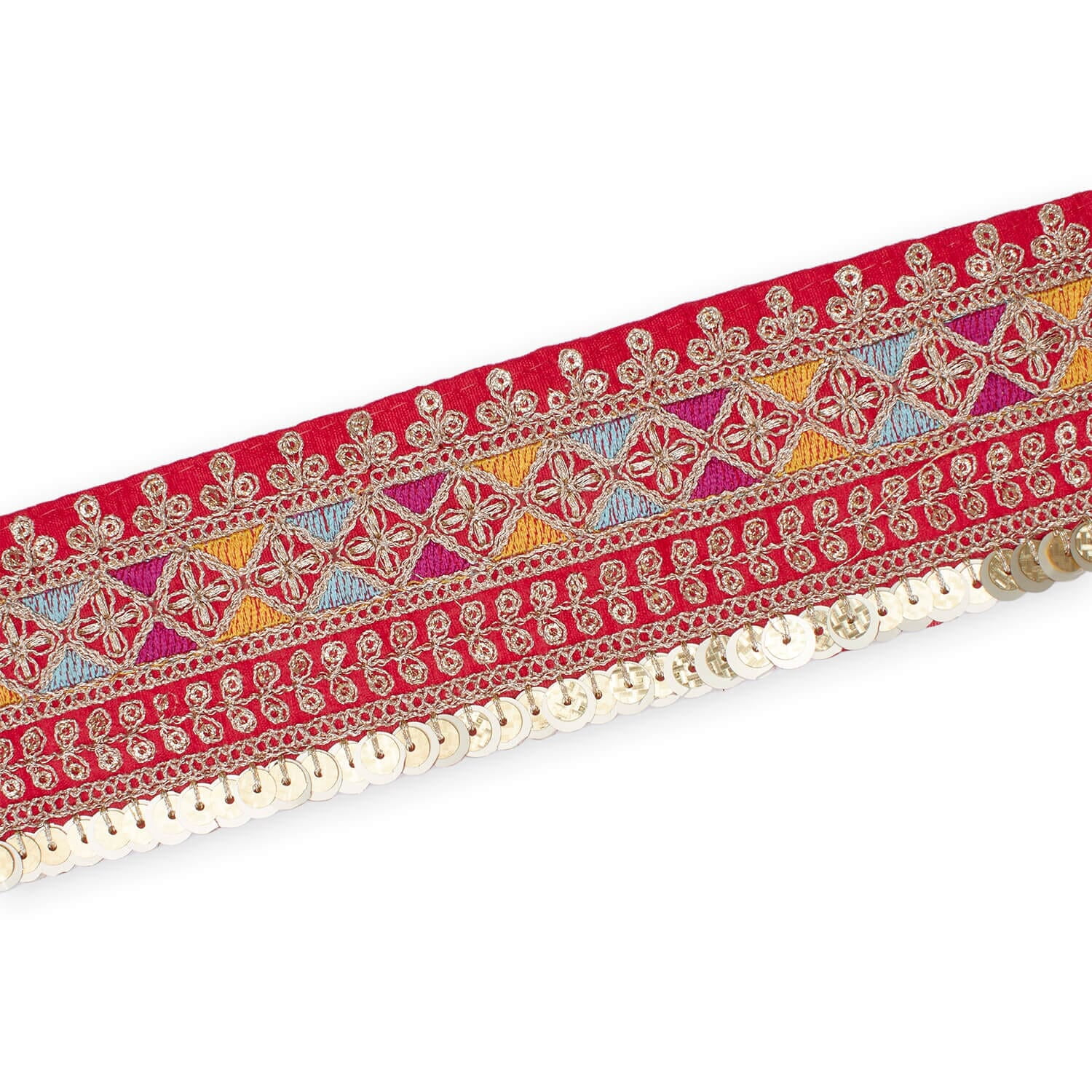 2.5" Triangle Geometric Floral Sequined Metallic Corded Embroidered ...