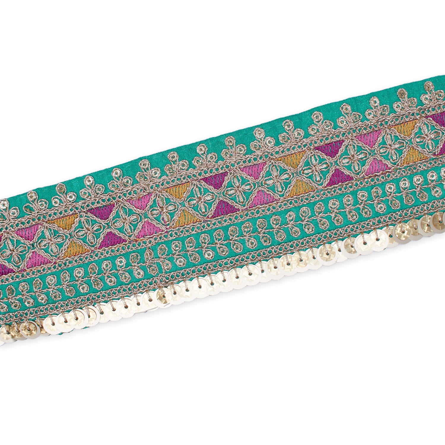 2.5" Triangle Geometric Floral Sequined Metallic Corded Embroidered ...