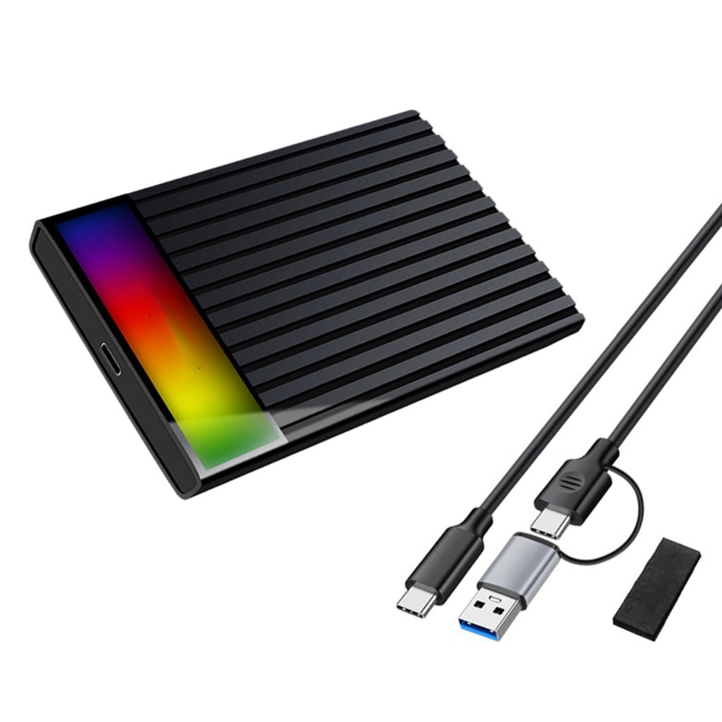 2.5" USB C Enclosure Mobile Box Hard Drive SSD Case with RGB Light ...