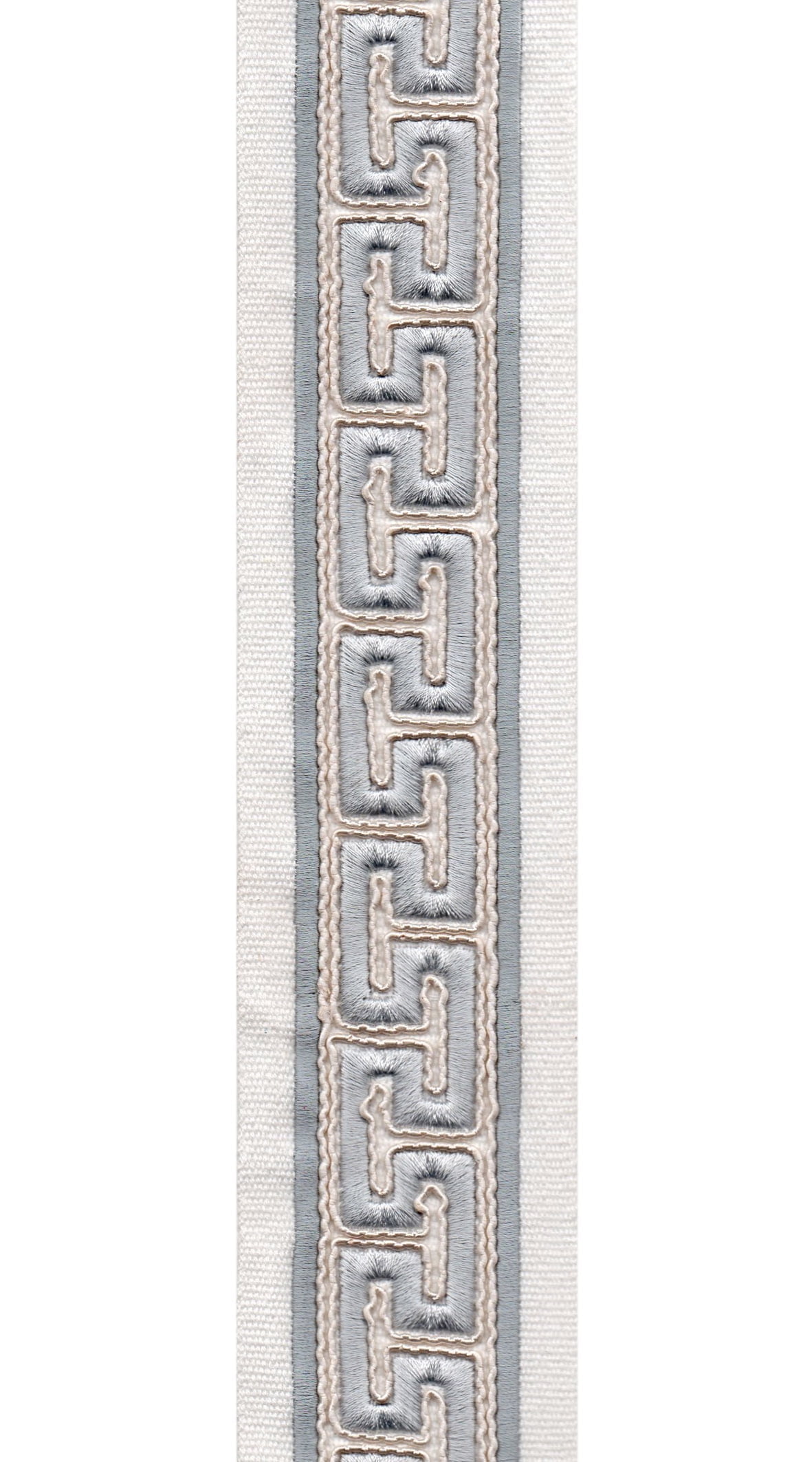 2.5" Wide Ivory Silver Greek Key Embroidered Border Tape Trim - Pure ...