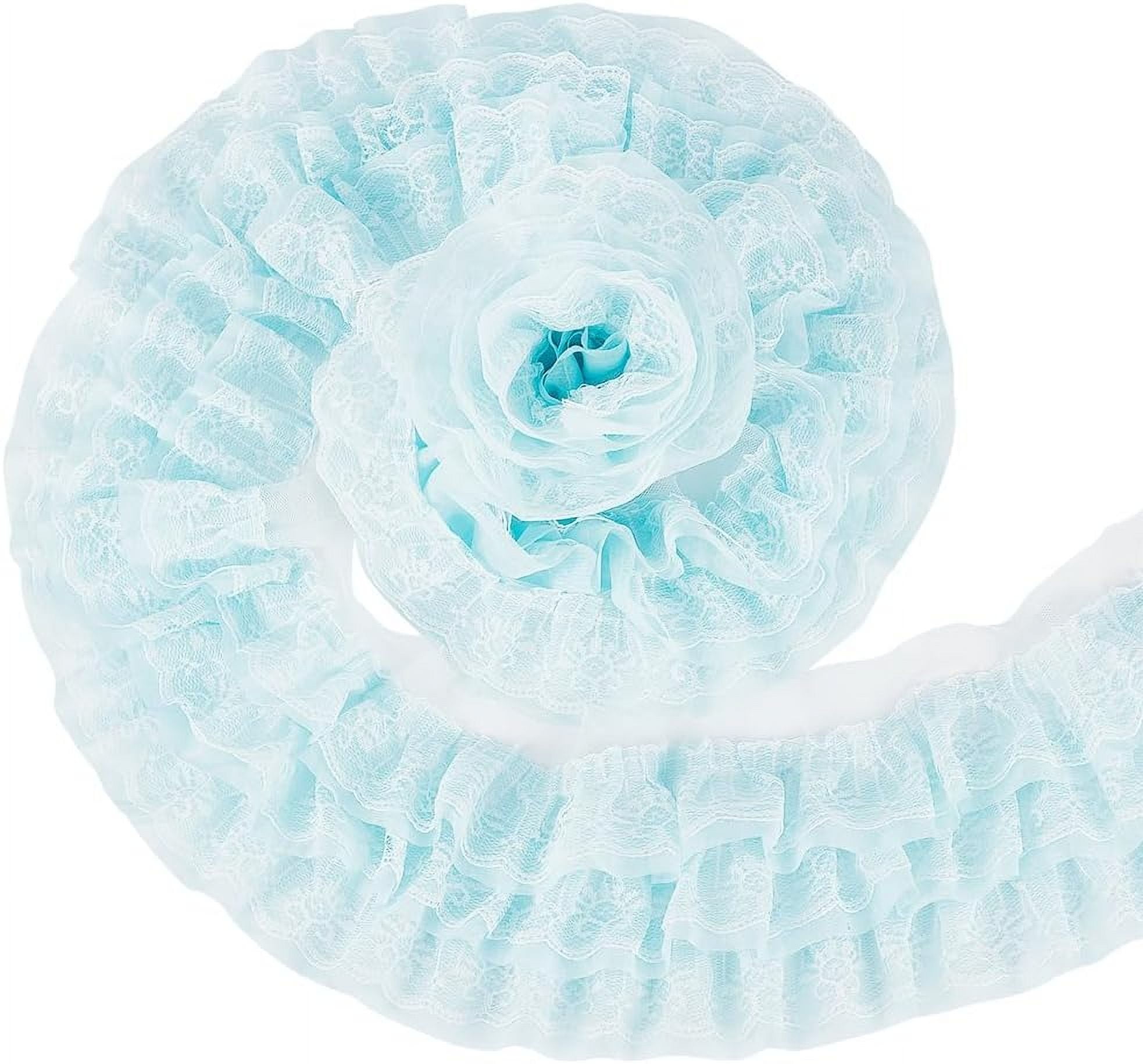 2.5 Yards 3-Layer Ruffle Lace Pleated Trim 5-7/8 inch Wide Light Cyan ...