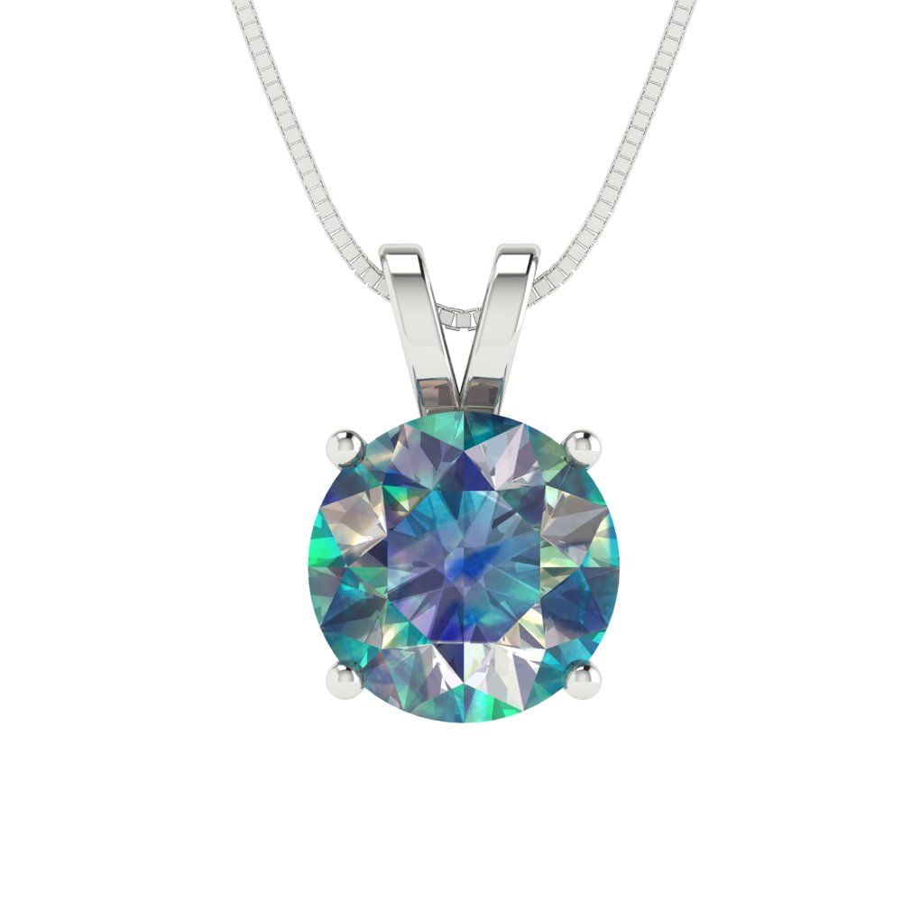 2.5 cctw Blue Moissanite White Gold Plated Pendant with 16" Box Chain ...