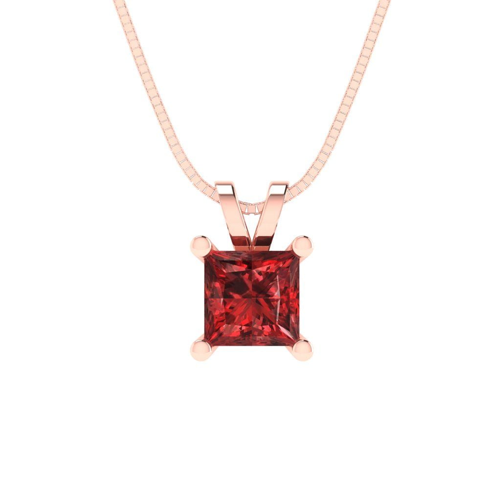 2.5 cctw Garnet Rose Gold Plated Pendant with 16" Box Chain (7.5mm ...