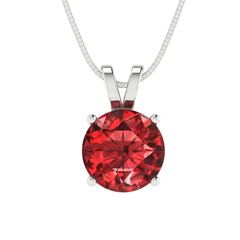 2.5 cctw Garnet White Gold Plated Pendant with 18" Box Chain (9mm ...