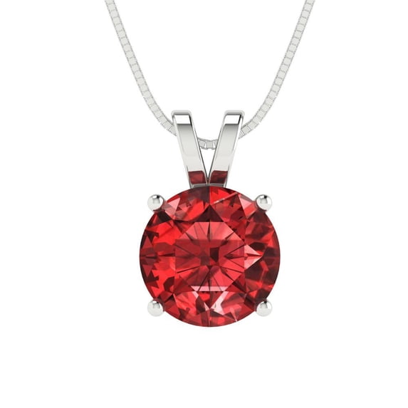 2.5 cctw Garnet White Gold Plated Pendant with 18" Box Chain (9mm ...