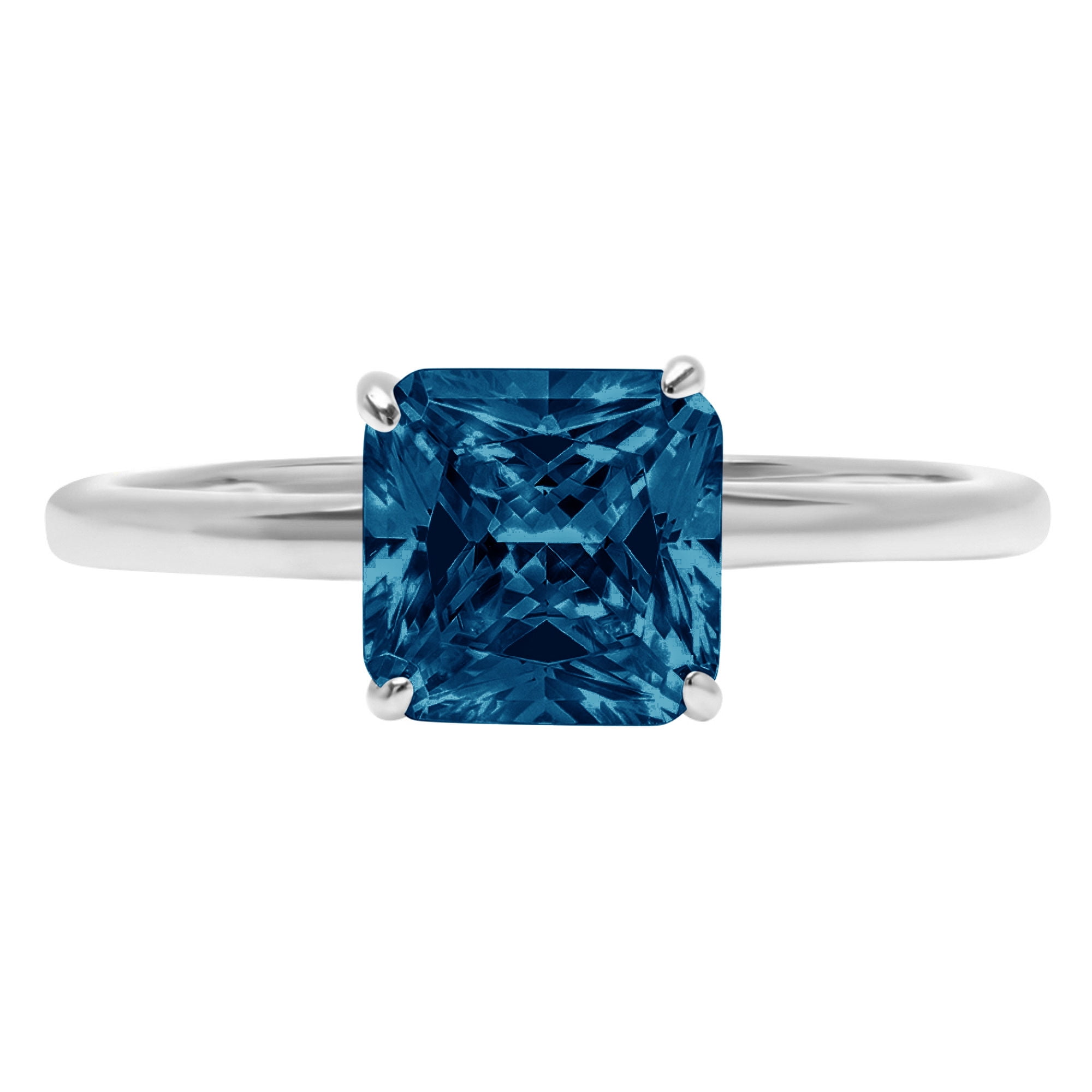 2.5 ct Asscher Cut Natural London Blue Topaz Solitaire 14K White Gold ...