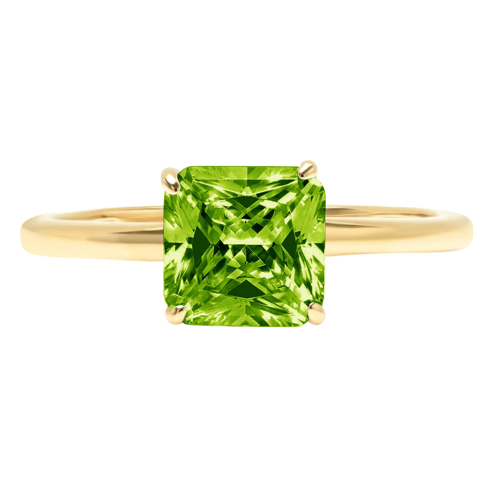 2.5 ct Asscher Cut Natural Peridot Solitaire 18K Yellow Gold Womens ...